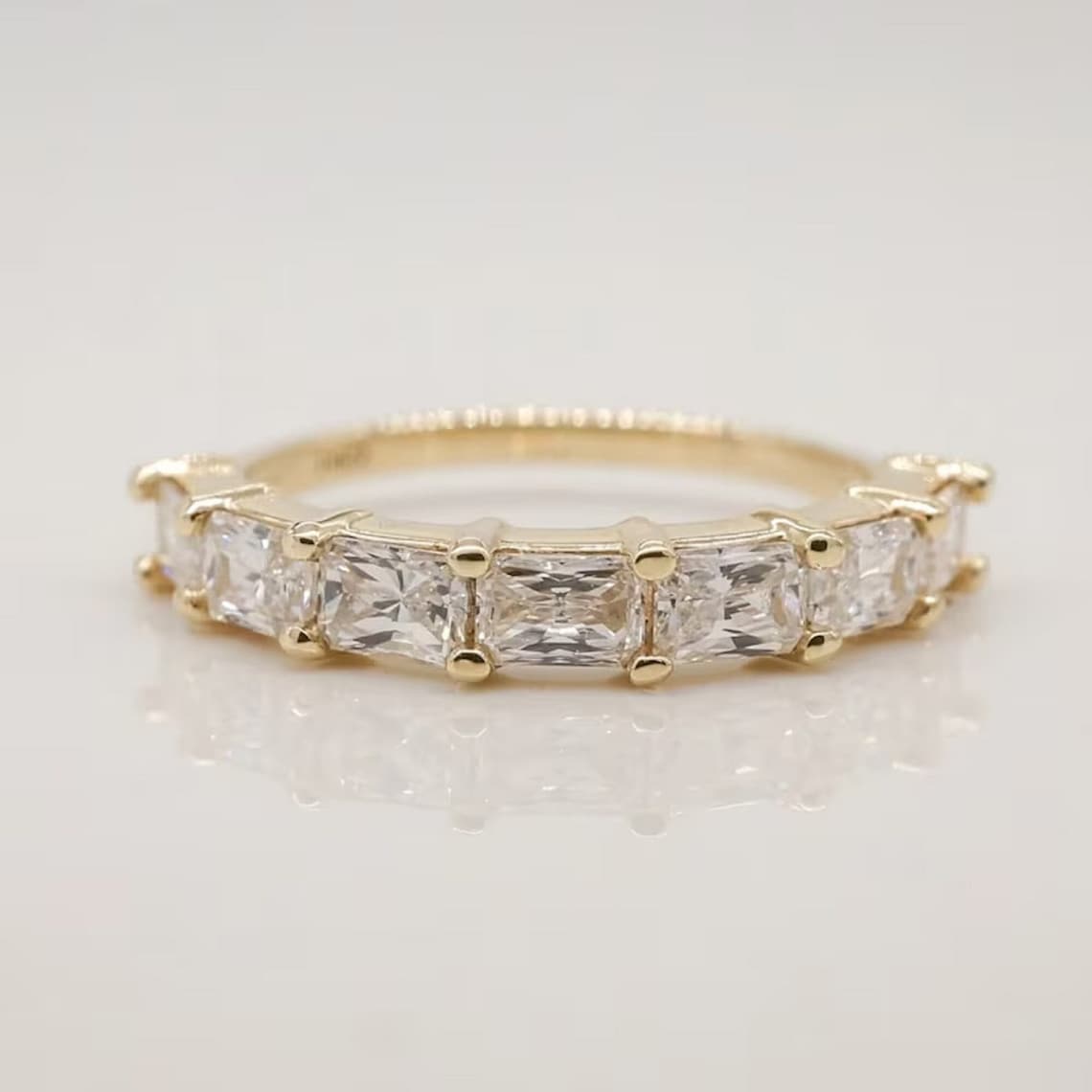 Delicate Radiant Cut Diamond Wedding Band 14k Gold Moissanite Radiant Cut Band Half Eternity ...