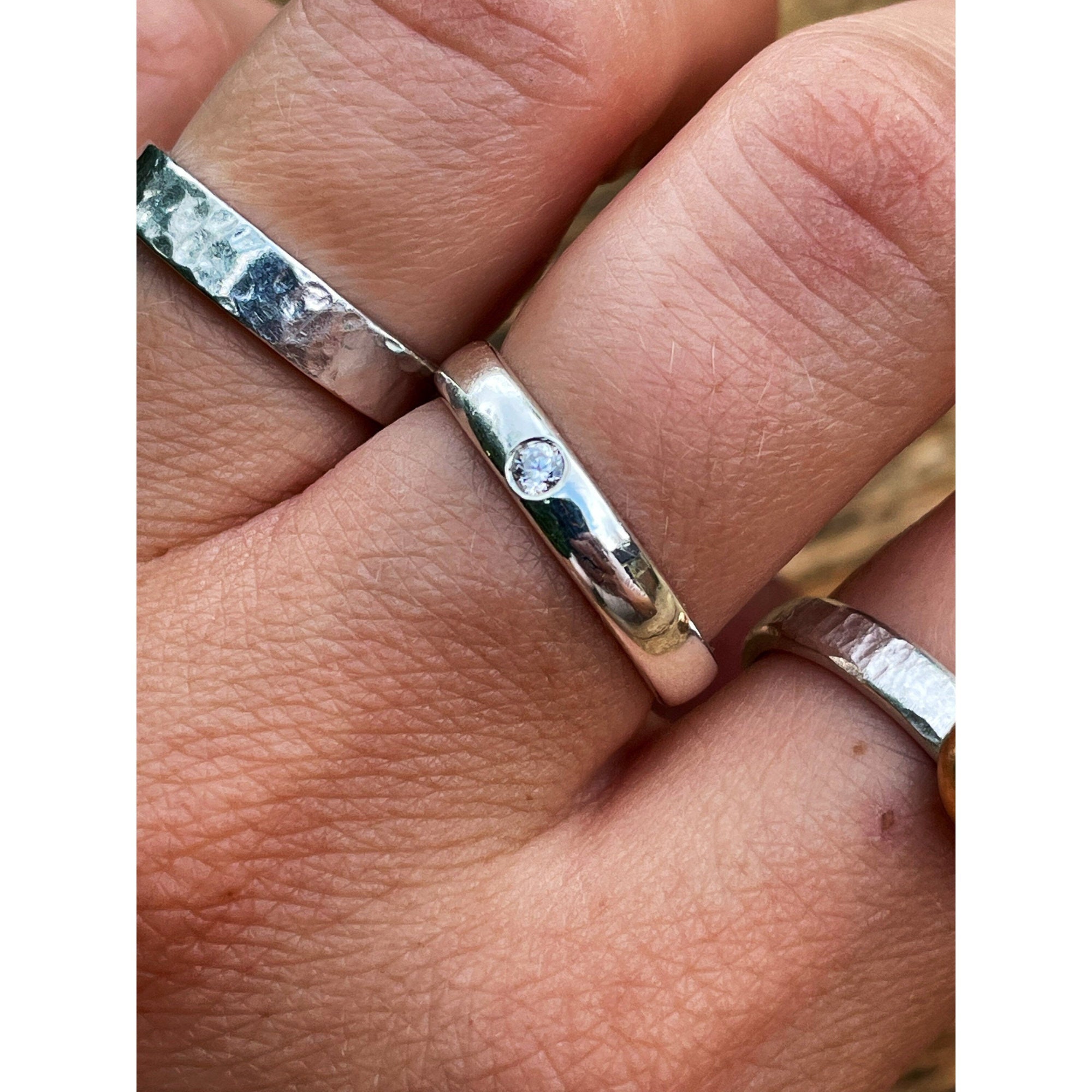 Simple Flush Set Diamond Band Dainty Diamond Ring Stacking - Etsy