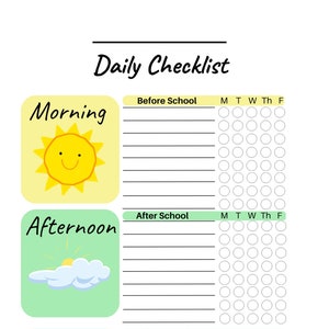 Children Checklist, to Do List, Digital File, Printable Copies, Weekly ...
