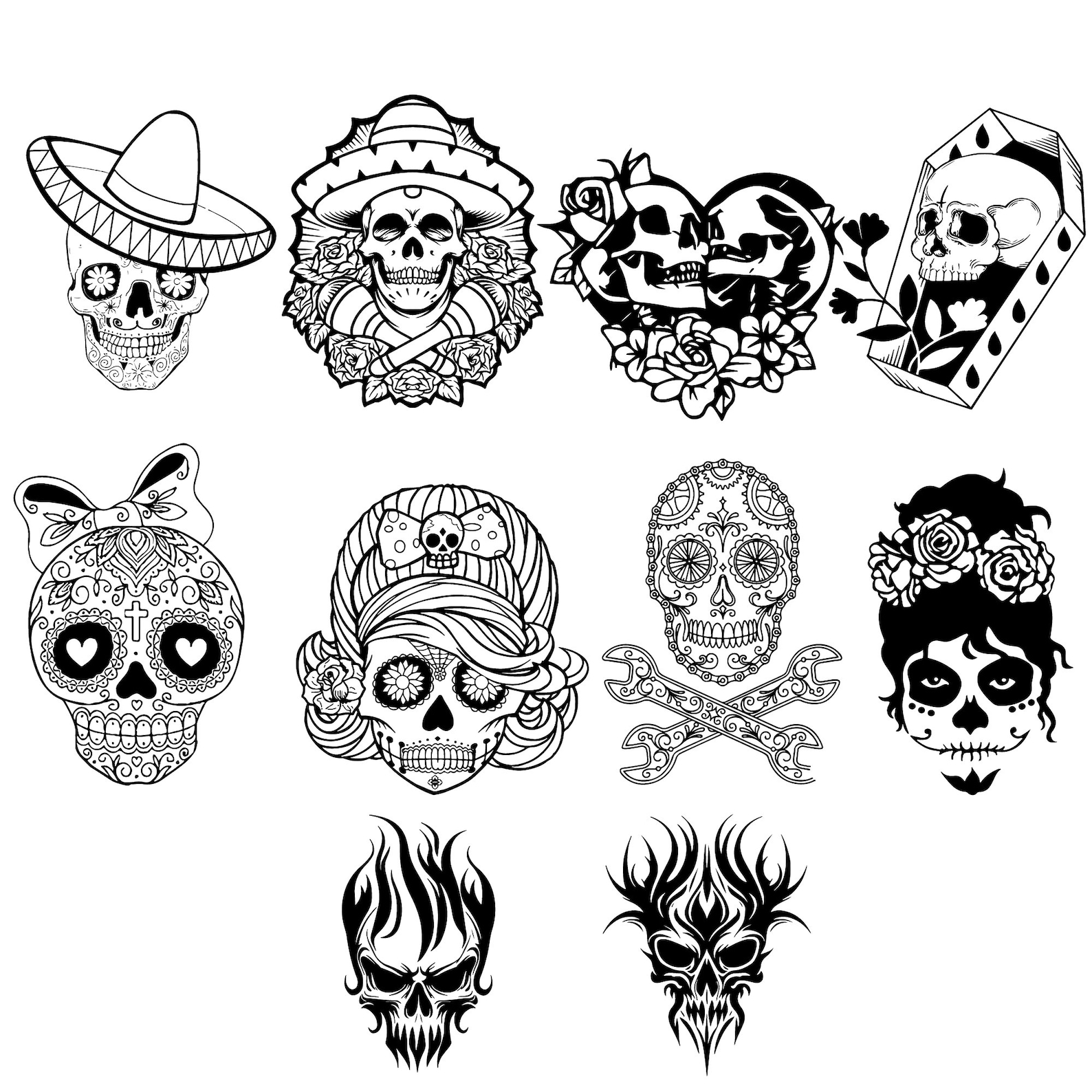 Skull Svg Bundle, Skull Png Files, Sugar Skulls Svg, Skull PNG Bundle ...
