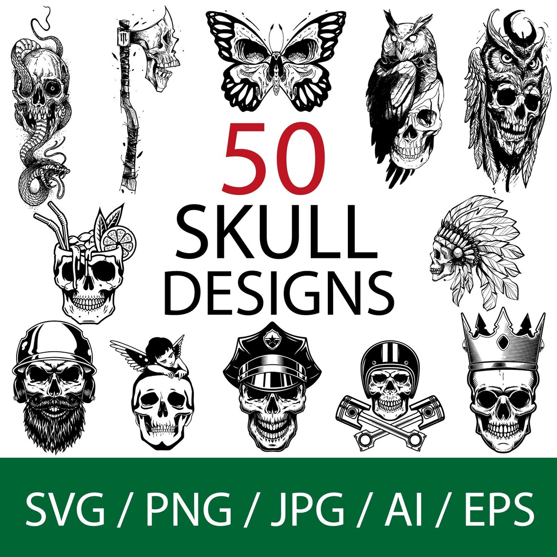 Skull Svg Bundle, Skull Png Files, Sugar Skulls Svg, Skull PNG Bundle ...