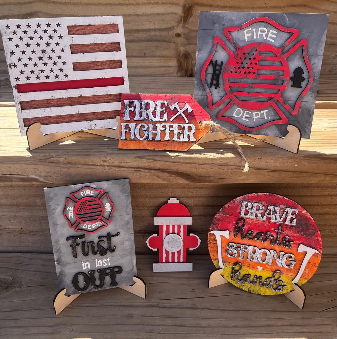 Firefighter Tiered Tray Decor Set - Etsy