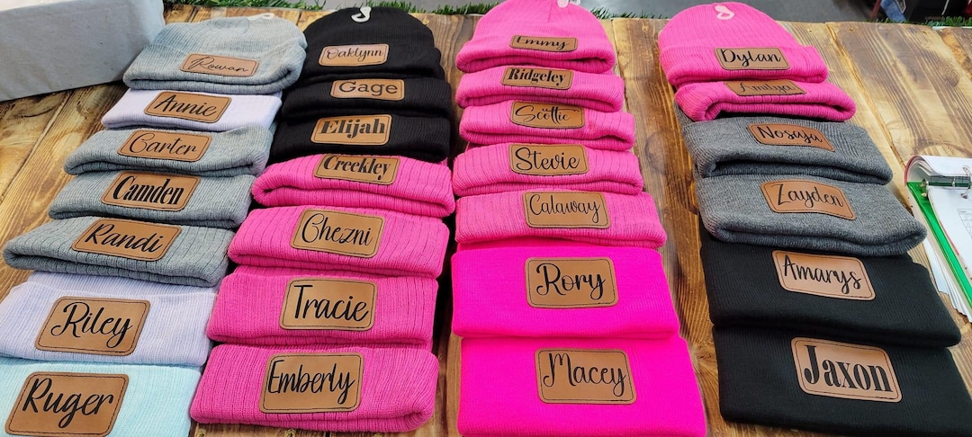 Custom Personalized Knit Beanies for Kids and Adults / Leather Patch ...