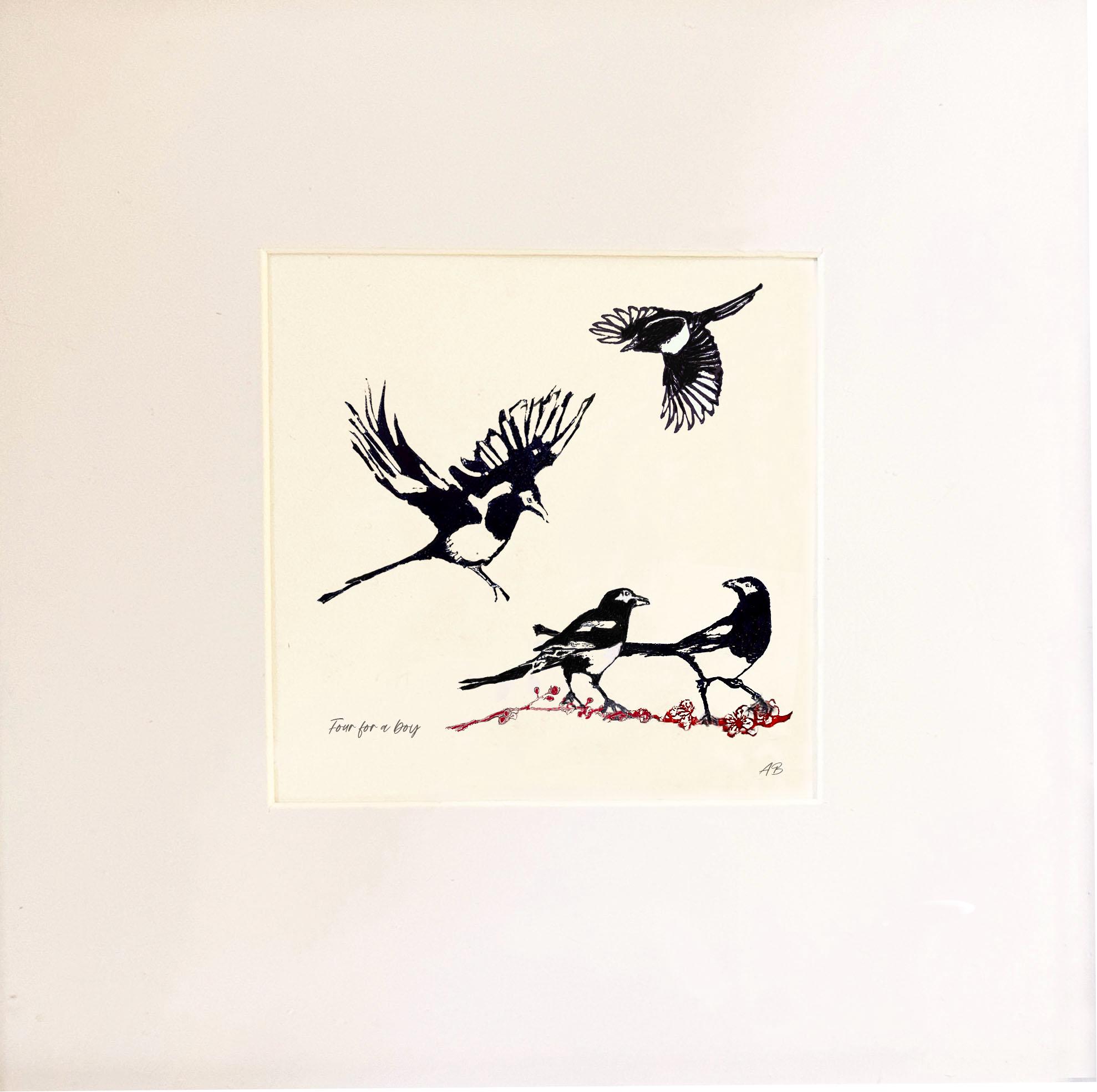 Four Magpies. Four for a Boy. Hand Carved, Hand Printed Linocut Print ...