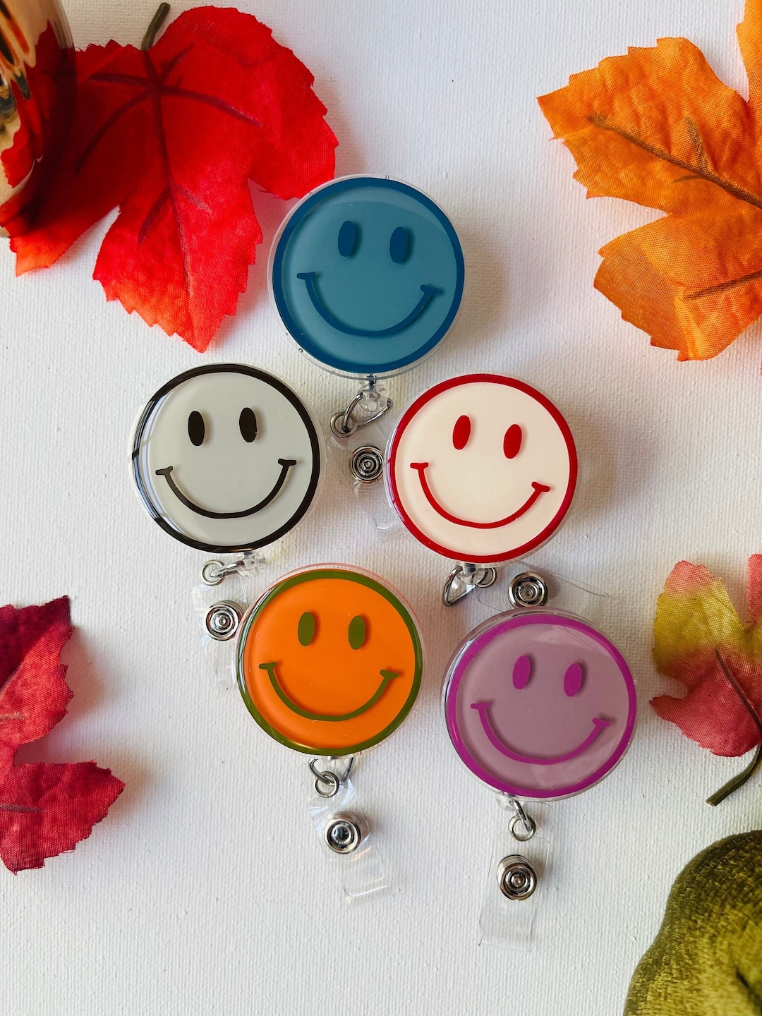 Fall Smiley Face Badge Reel - Etsy