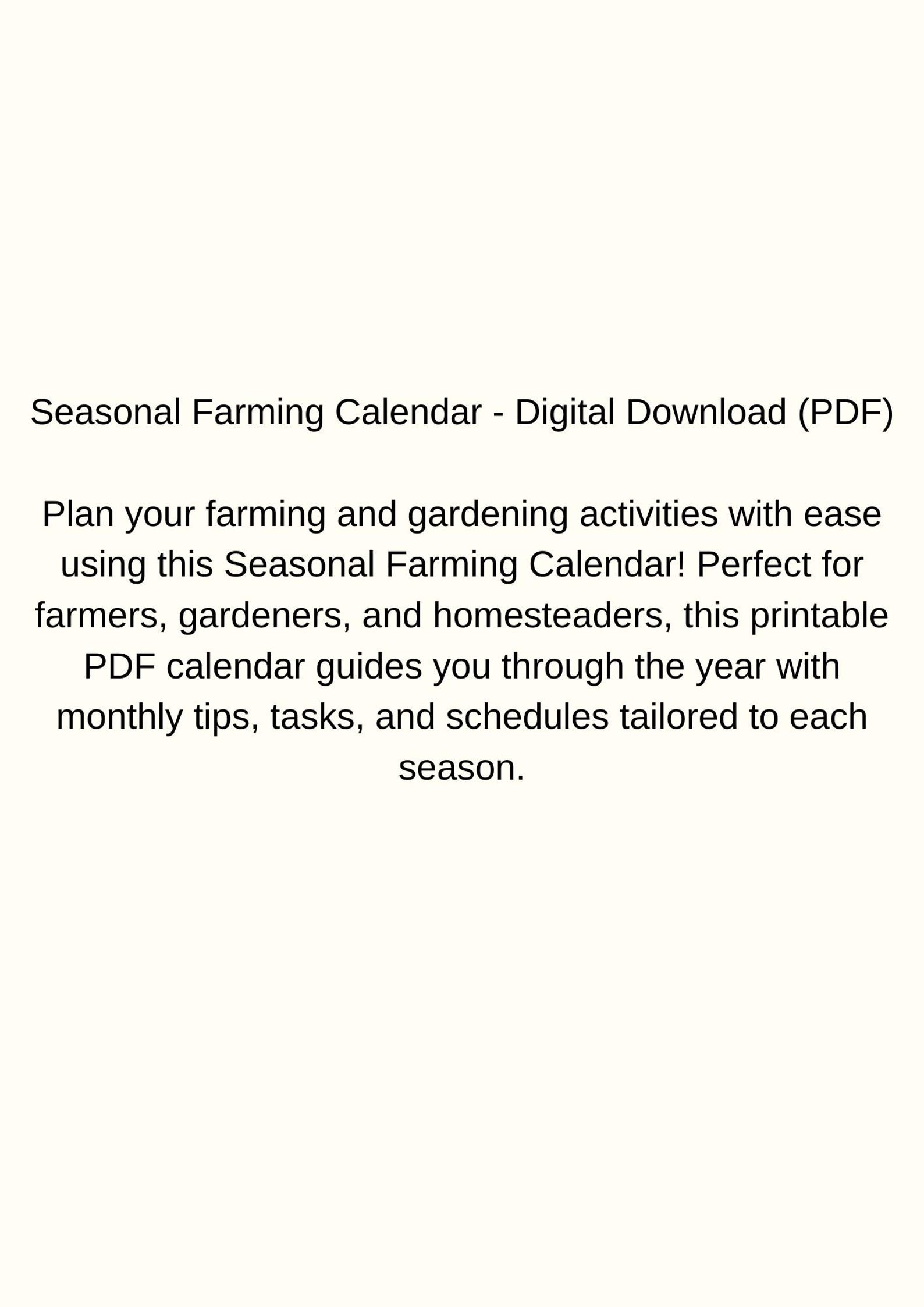 Seasonal Farming Calendar, Farming Planner, Agricultural Calendar ...