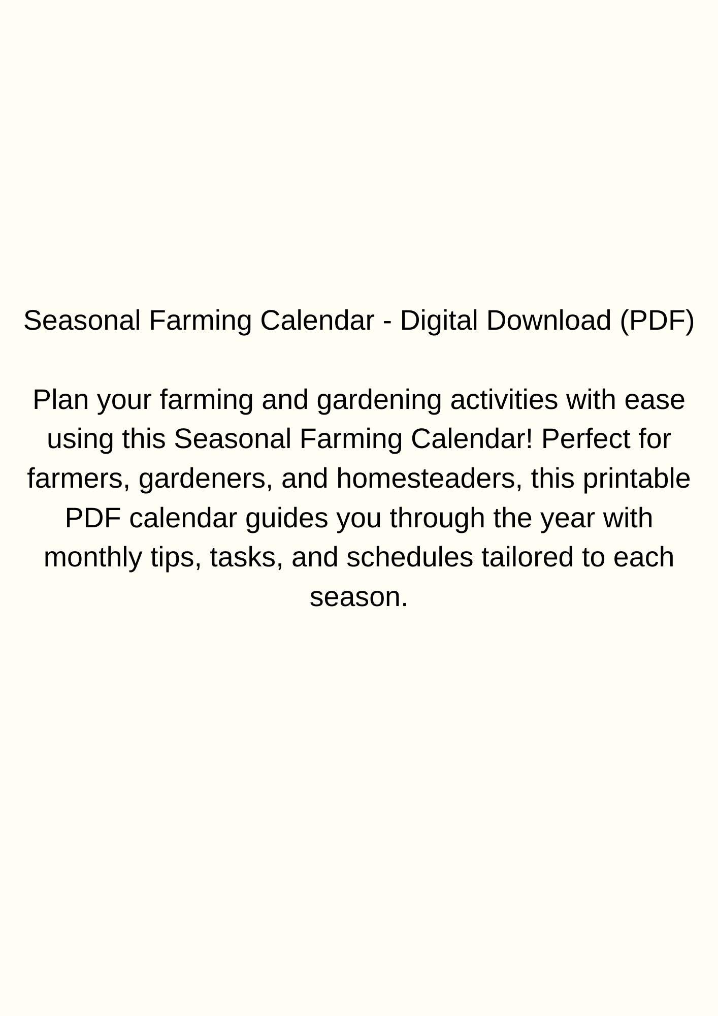 Seasonal Farming Calendar, Farming Planner, Agricultural Calendar ...