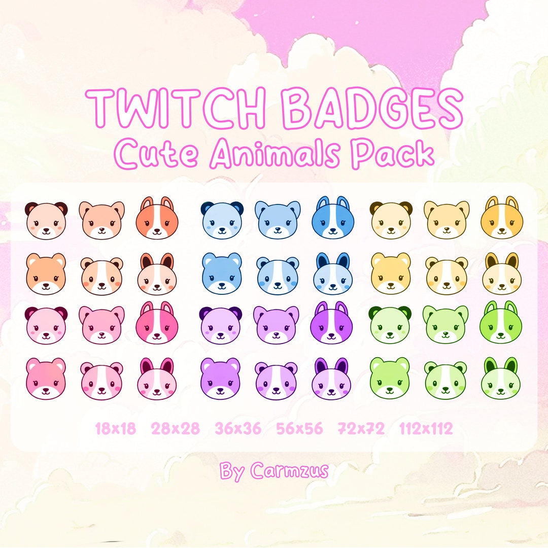 Cute Pastel Animals Pack / Twitch Stream Sub Bit Cheer Badges / Emotes ...