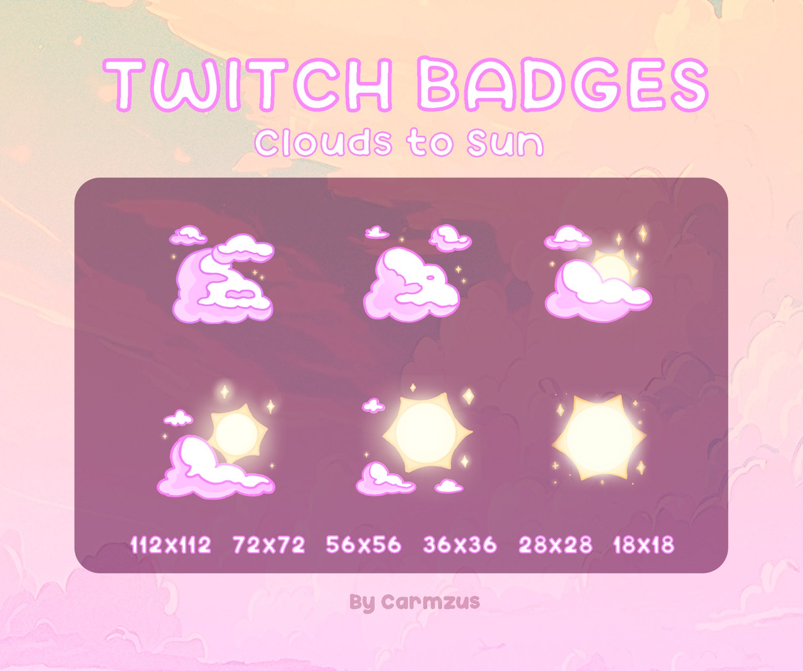 Clouds to Sun Twitch Sub Bit Cheer Badges / Cute Pink Clouds Emotes ...