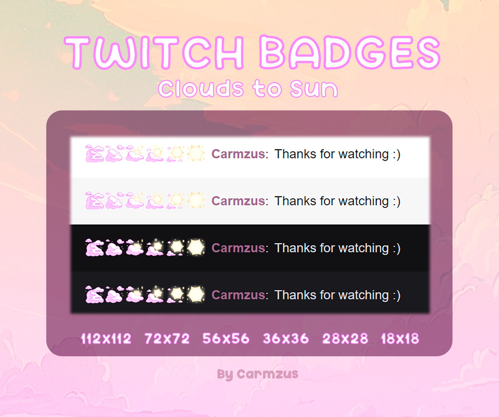 Clouds to Sun Twitch Sub Bit Cheer Badges / Cute Pink Clouds Emotes ...