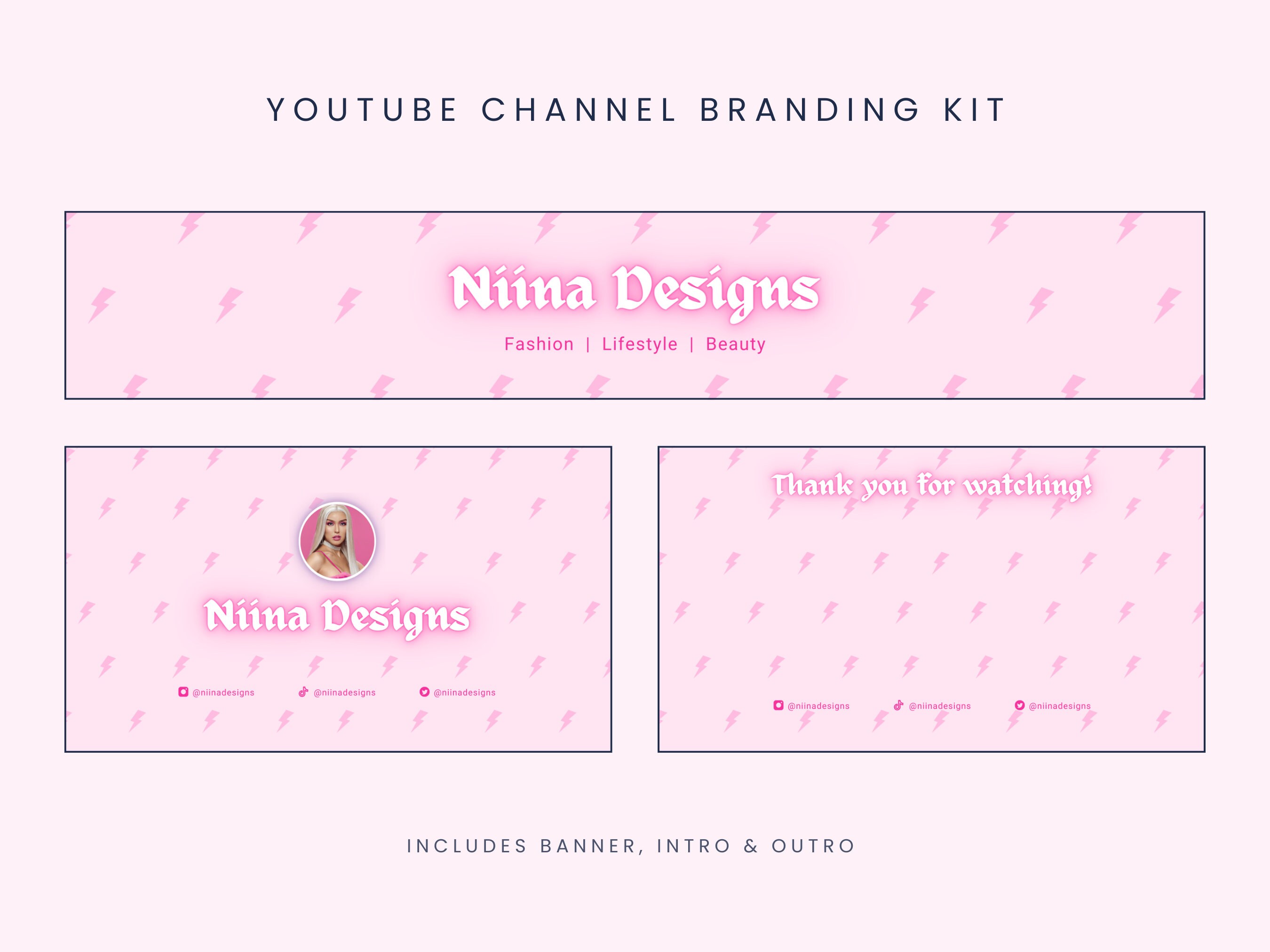 PINK 2000s Youtube Channel Branding Kit Banner Animated - Etsy