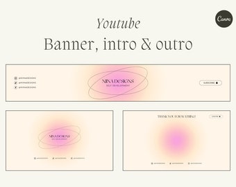 COTTAGE CORE Youtube Channel Branding Kit Banner, Animated Intro and Outro Editable Canva ...