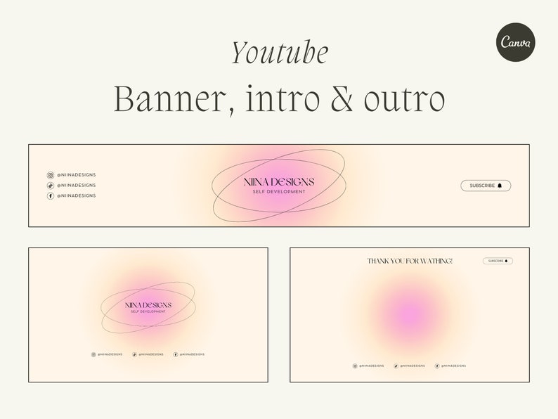 PASTEL GRADIENT Youtube Channel Branding Kit | Banner, Animated Intro and Outro | Editable Canva ...