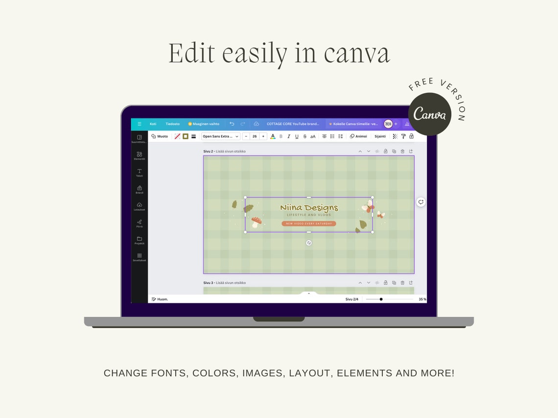 COTTAGE CORE Youtube Channel Branding Kit | Banner, Animated Intro and ...