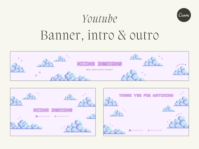 PIXEL CLOUD Youtube Channel Branding Kit | Banner, Animated Intro and ...