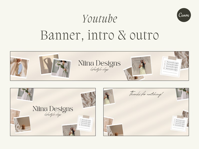 BEIGE BOHO Youtube Channel Branding Kit | Banner, Animated Intro and ...