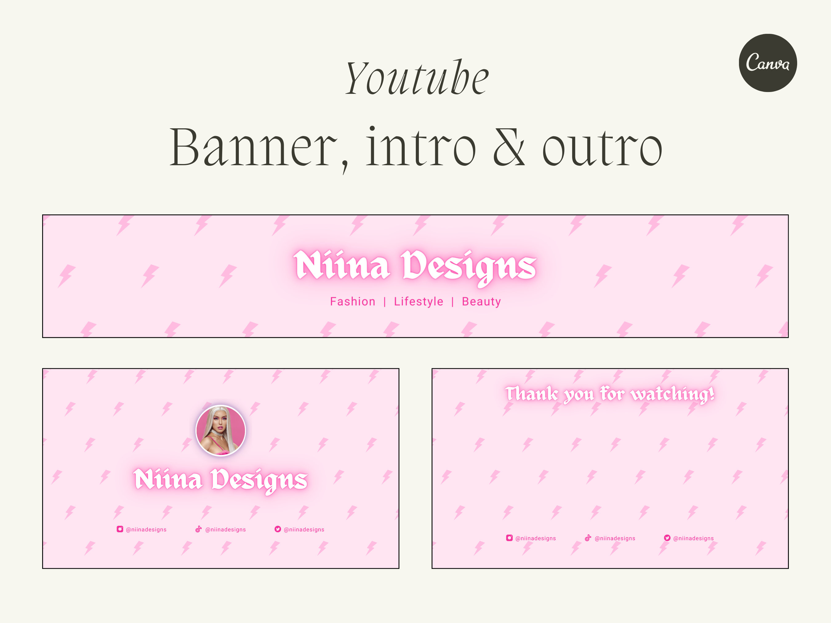 PINK 2000s Youtube Channel Branding Kit | Banner, Animated Intro and ...