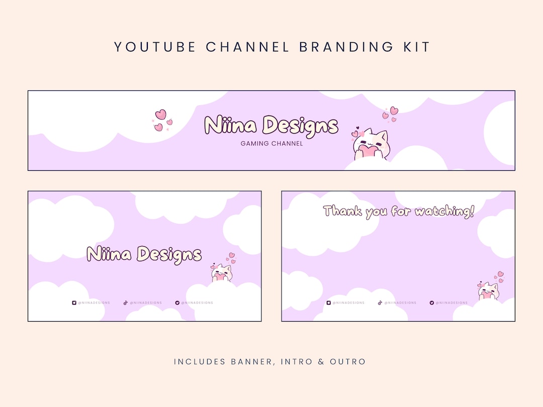 KAWAII Youtube Channel Branding Kit Banner Animated Intro - Etsy