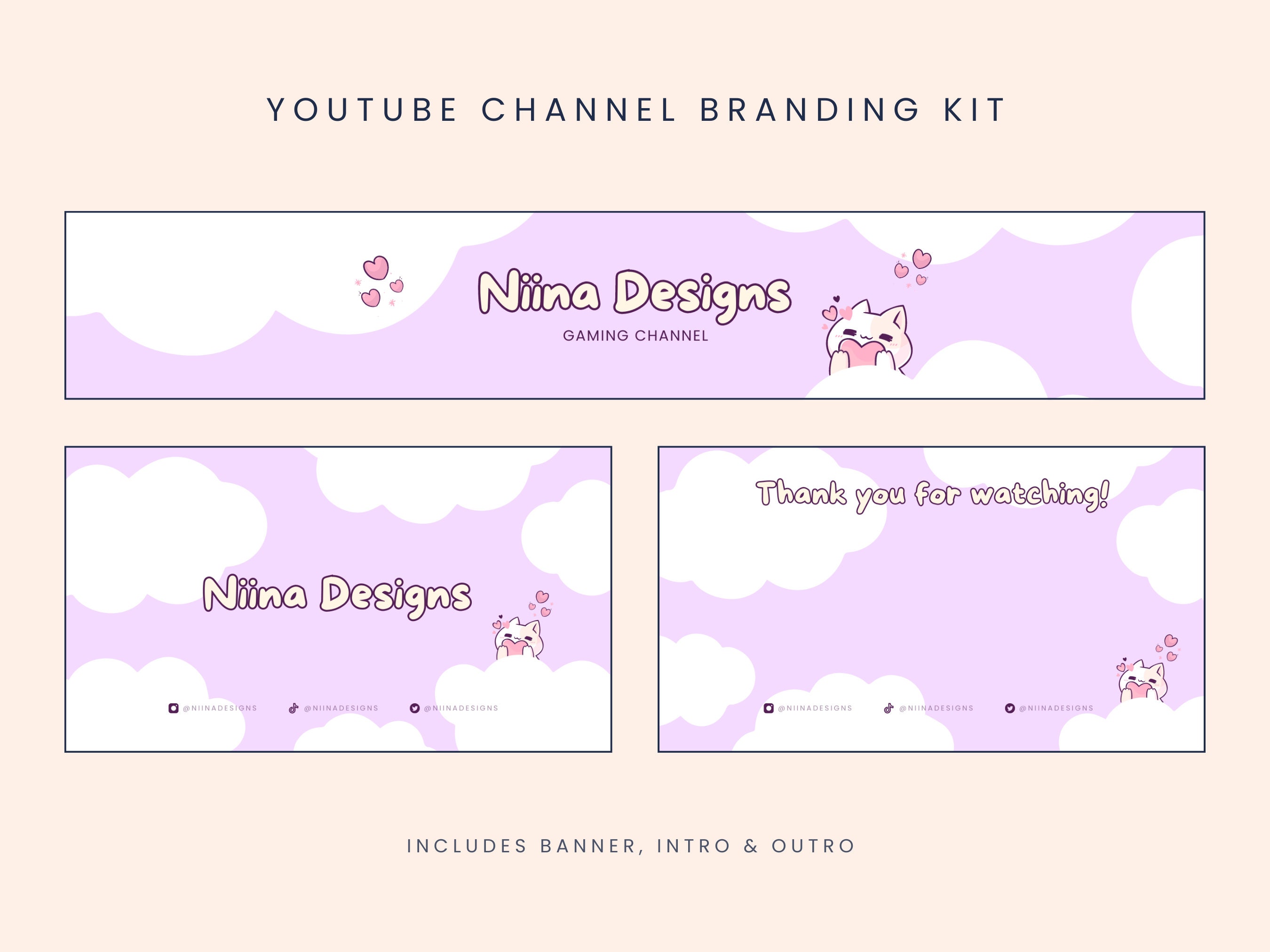 KAWAII Youtube Channel Branding Kit Banner Animated Intro - Etsy