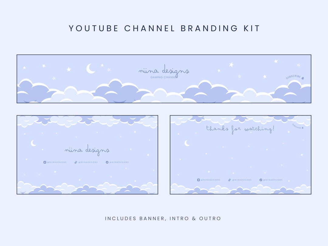 BLUE CLOUDS Youtube Channel Branding Kit Banner, Animated Intro and ...