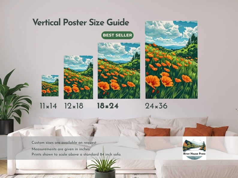 California Poppy Field Poster – Coastal Wildflower Meadow Print, Nature ...