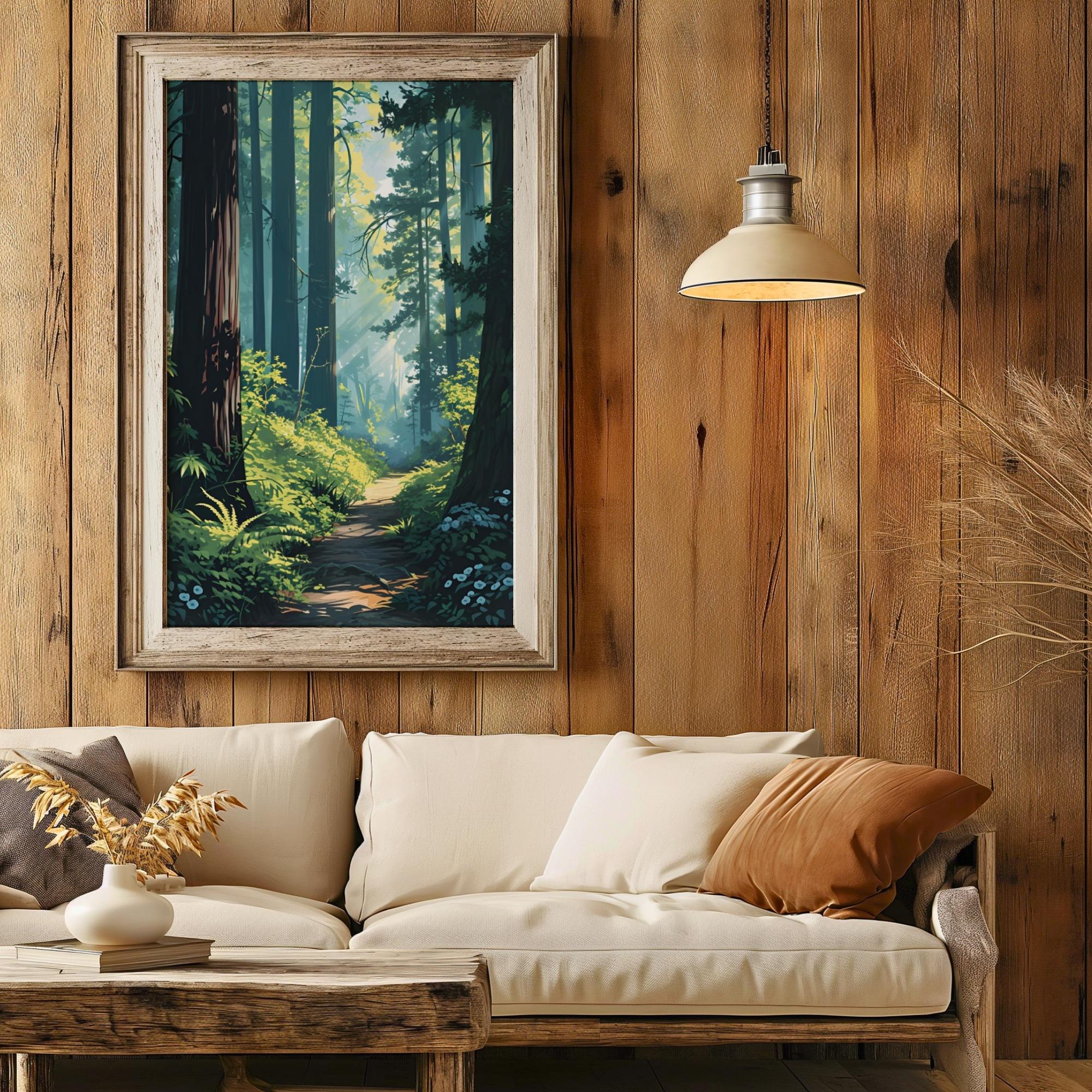 Hiking Trail Poster, Redwood Forest Path Print, PNW Nature Wall Art ...
