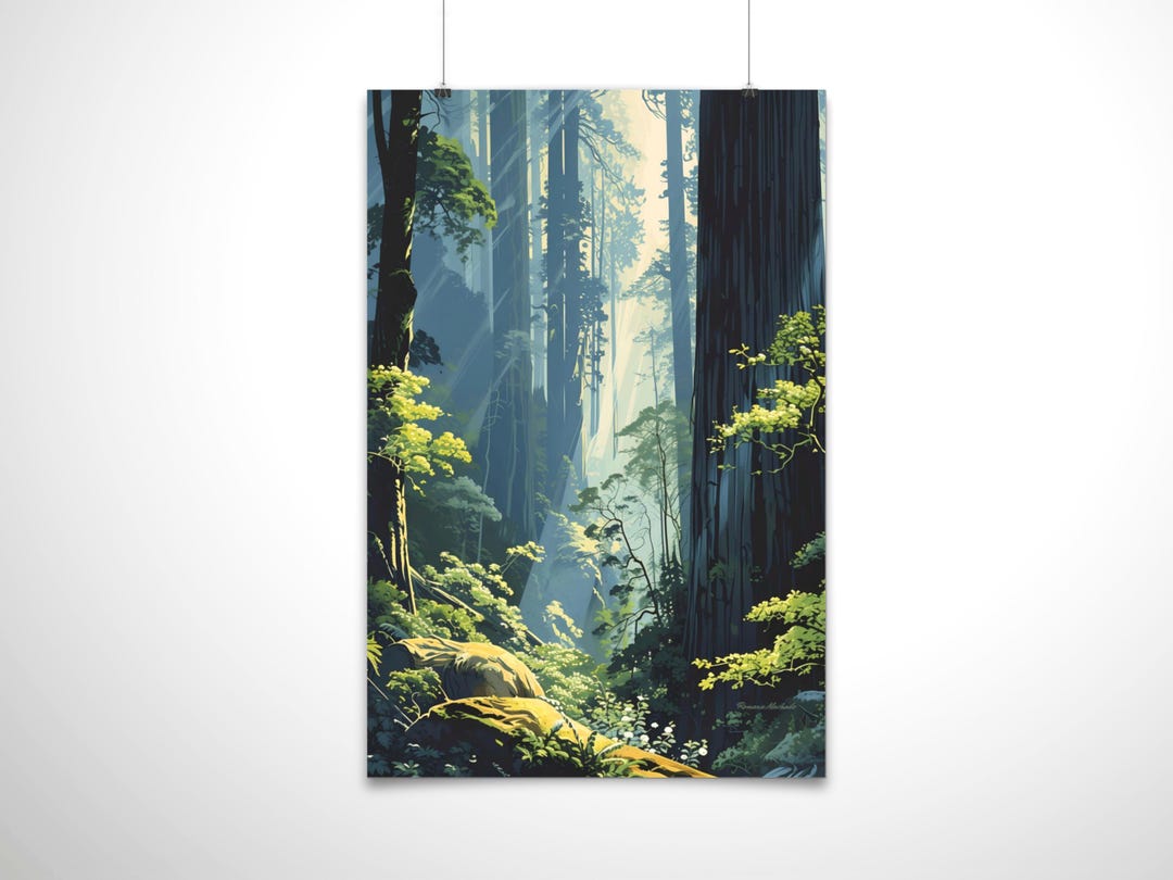 Enchanted Forest Poster, Redwood Wall Art Print, PNW National Park ...