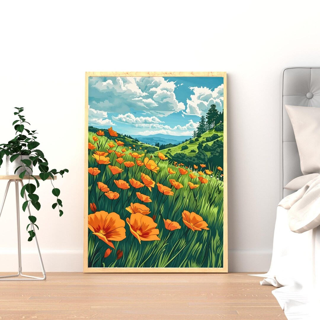 California Poppy Field Poster – Coastal Wildflower Meadow Print, Nature ...