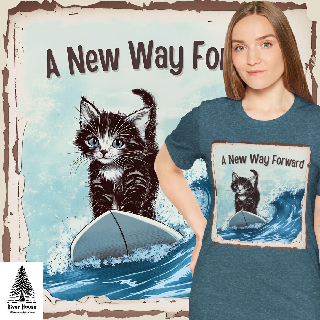 A New Way Forward Blue Wave Surfer Kitten T-shirt Retro DNC Tee ...