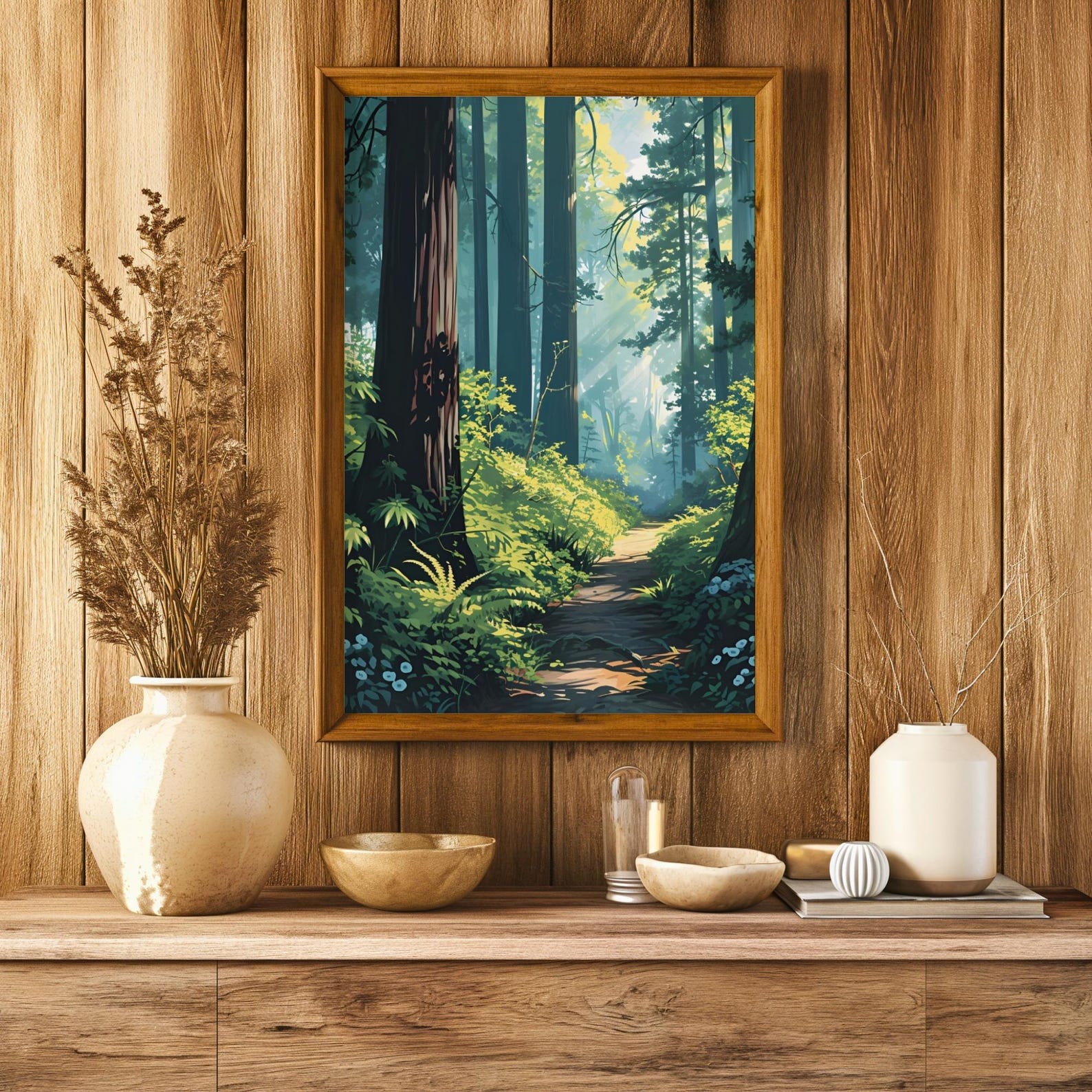 Hiking Trail Poster, Redwood Forest Path Print, PNW Nature Wall Art ...