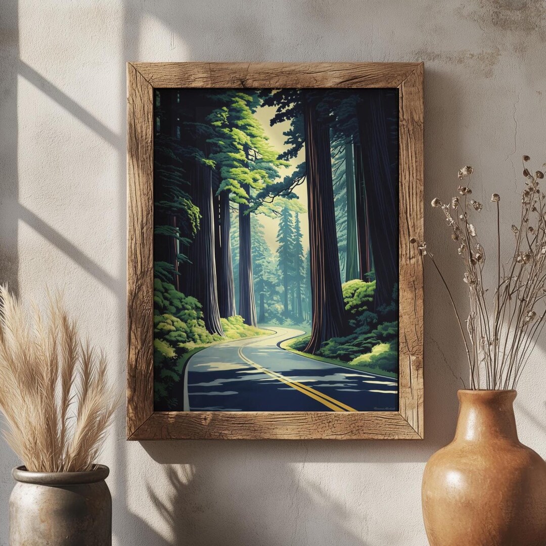 PNW Forest Road Poster - Redwood Highway 101 Art Print - Original ...