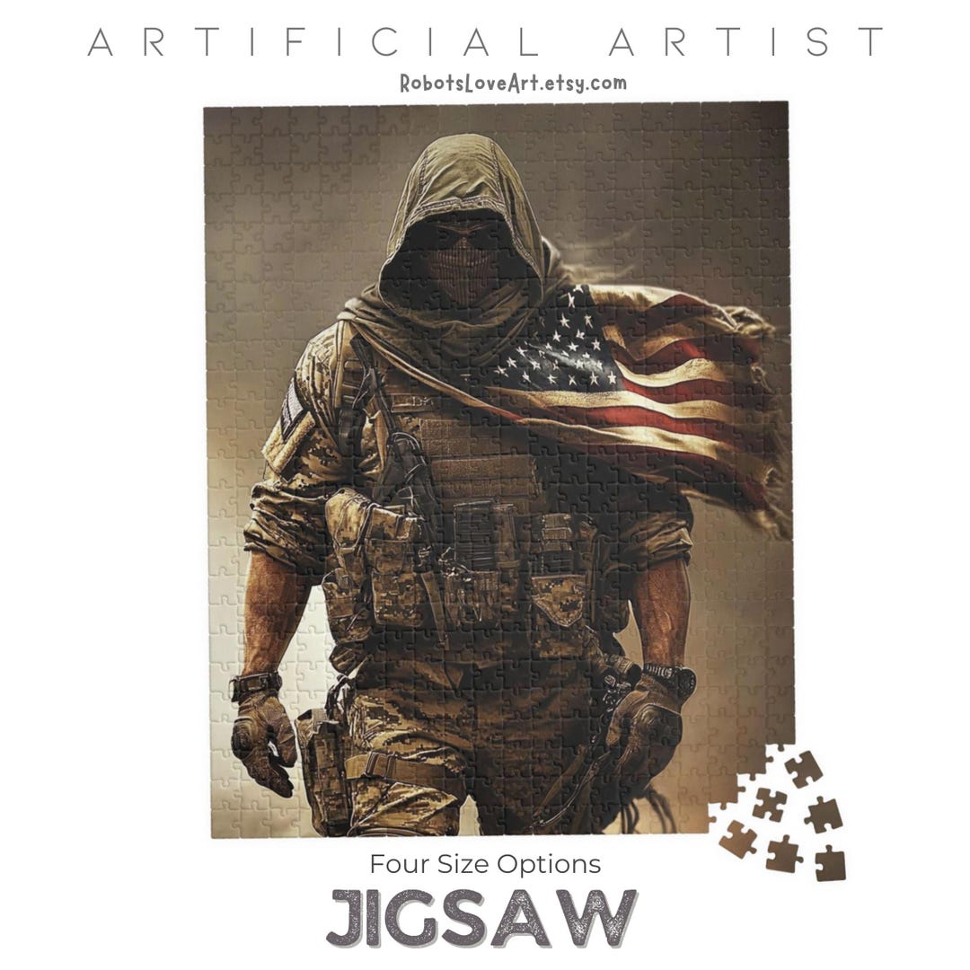 Faceless Military Man Draped in Flag Storming Forward Jigsaw Puzzle ...