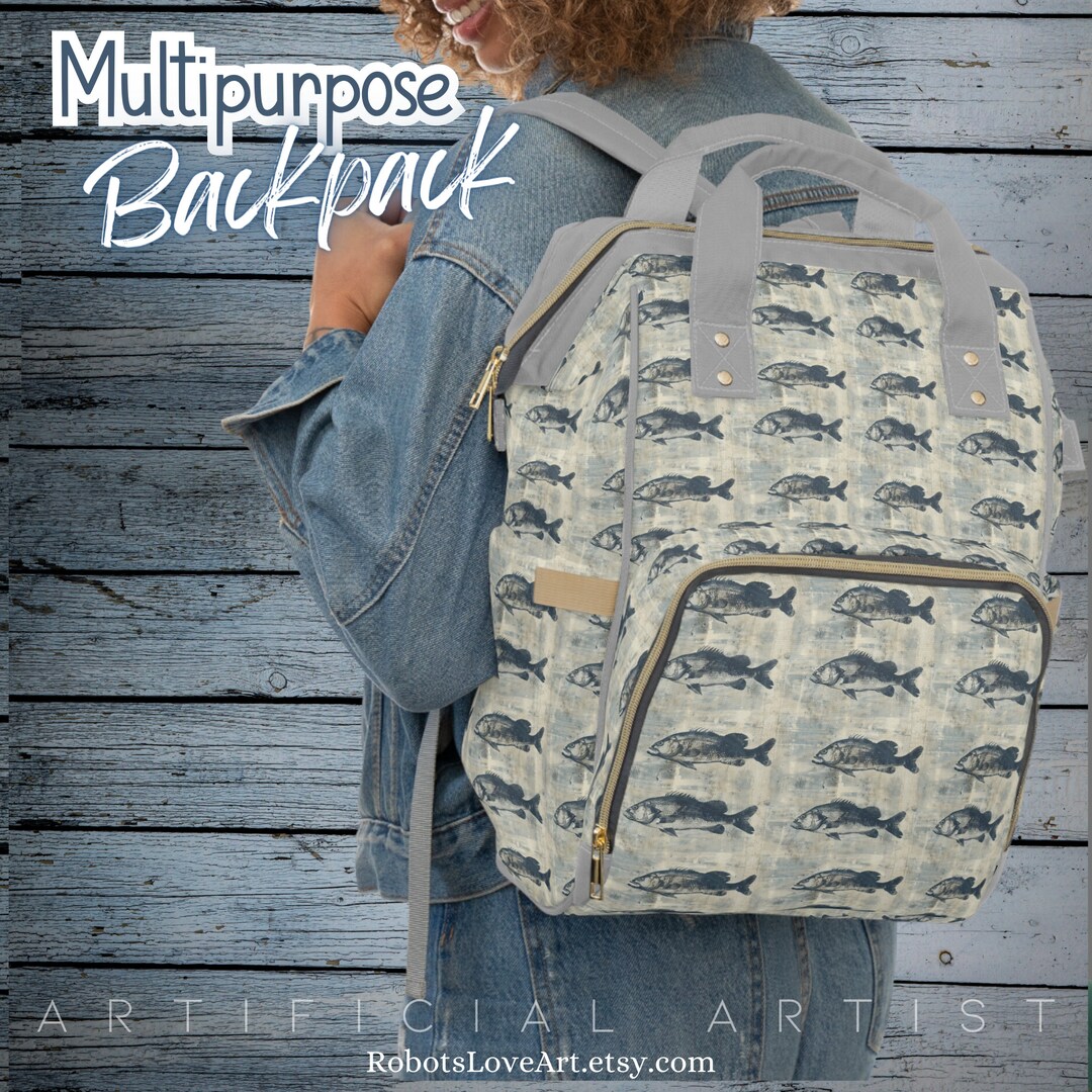 Retro Fish Minimalist Backpack Greyscale Backback Fish Gift for ...