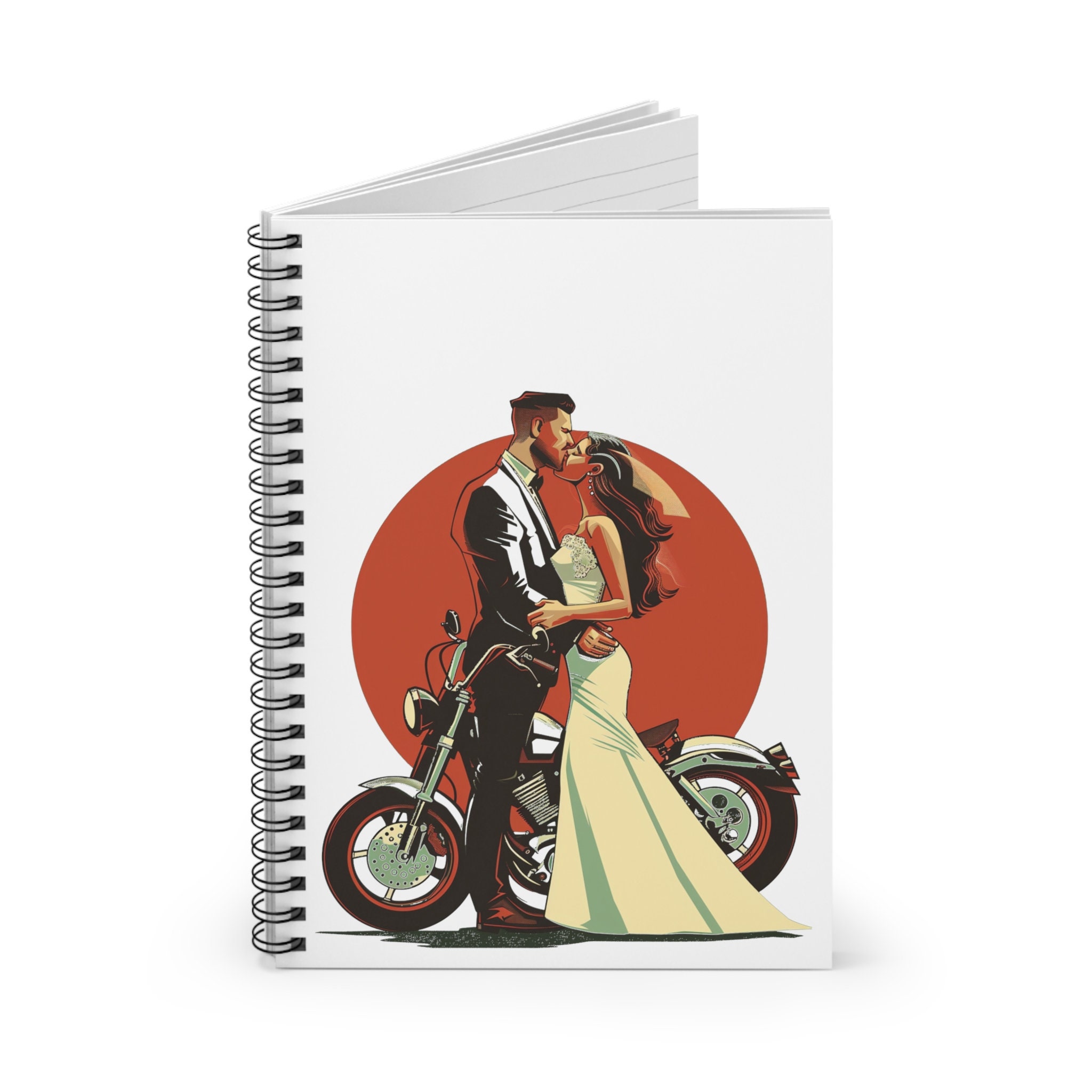 Kissing Sunset Motorcycle Wedding Couple Spiral Notebook Ruled Line ...