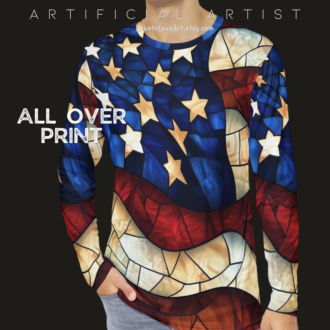 Handsome Stained Glass United States Flag Long Sleeve Shirt All Over ...