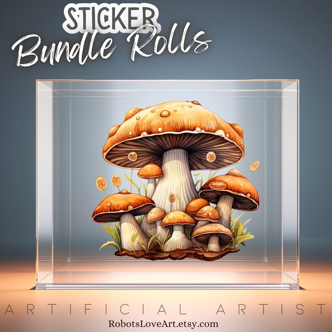 Mushroom Sticker Roll Square Mushroom Sticker Herbal Theme Sticker ...