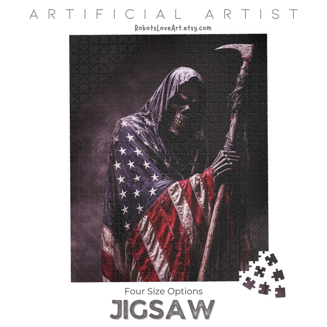 Puzzle, Political Skeleton Draped in US Flag, Grim Reaper, Patriotic ...