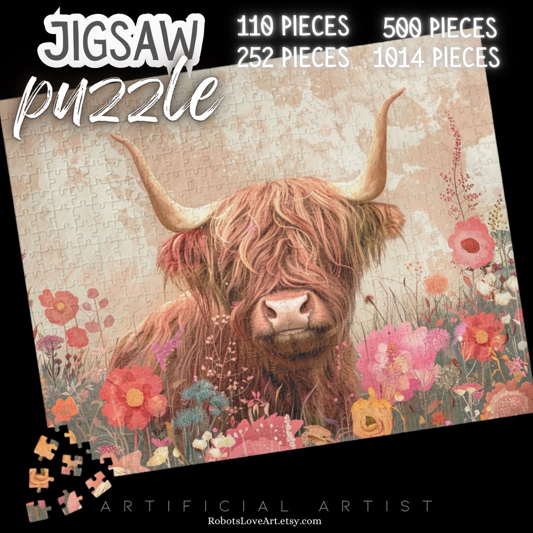 Boho Highland Cow Jigsaw Puzzle Adult Puzzle Gift for Lover Puzzle 500 ...