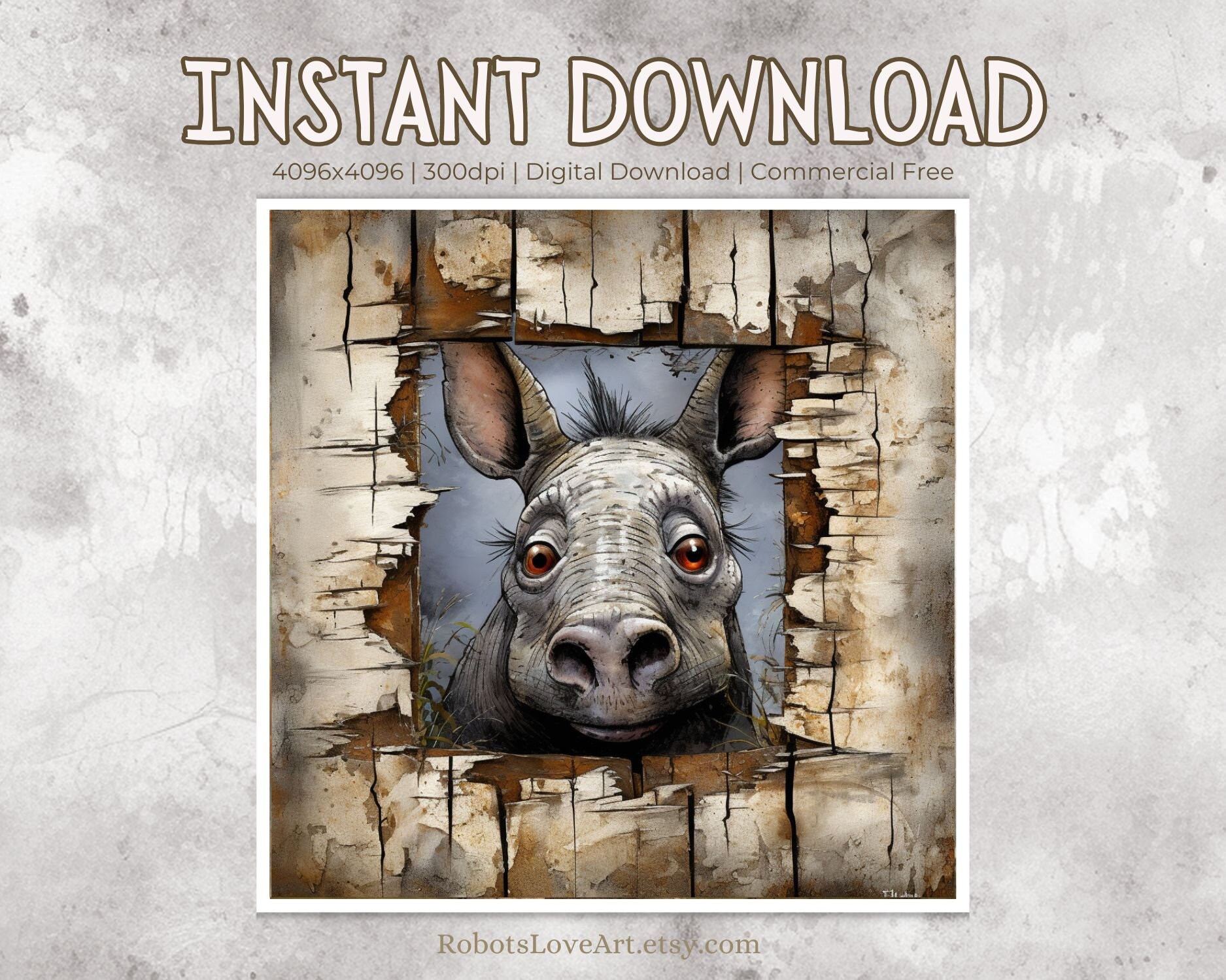 Rino With No Horn so Sad Grunge Safari Rino Instant Download Commercial ...