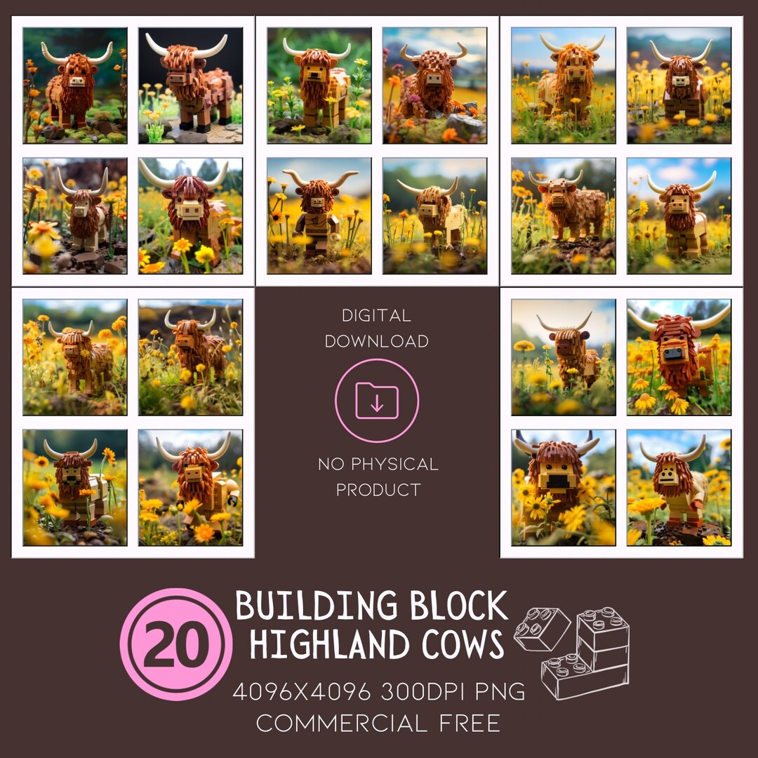 20 Highland Cow Building Block Images Instant Download Commercial Cute ...