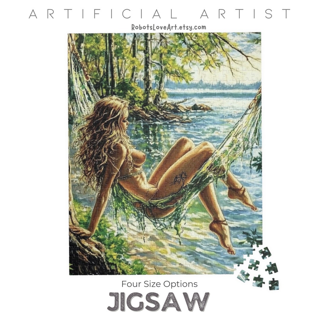 Colored Pencil Beautiful Babe River Hammock Jigsaw Puzzle Perfect Game Pair W Puzzle Table ...