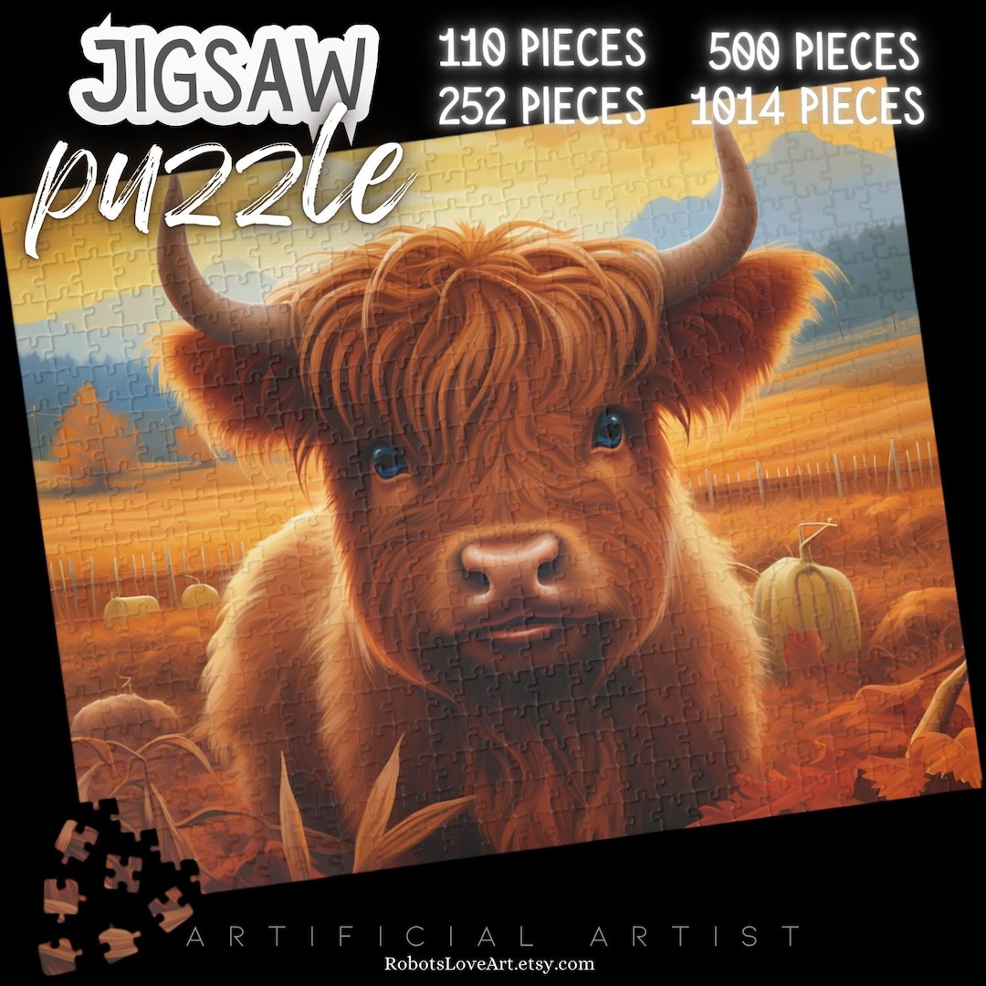 Baby Highland Cow at Sunset Jigsaw Puzzle 500 Piece 1000 Piece Cute ...
