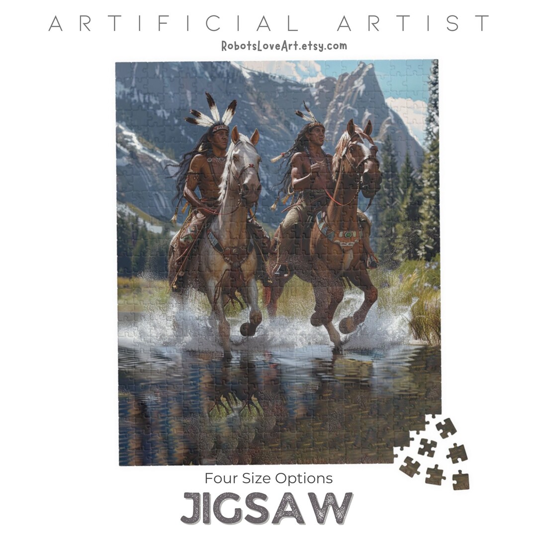 Native American Indians River Run Beautiful Horse Scenery Jigsaw Puzzle ...