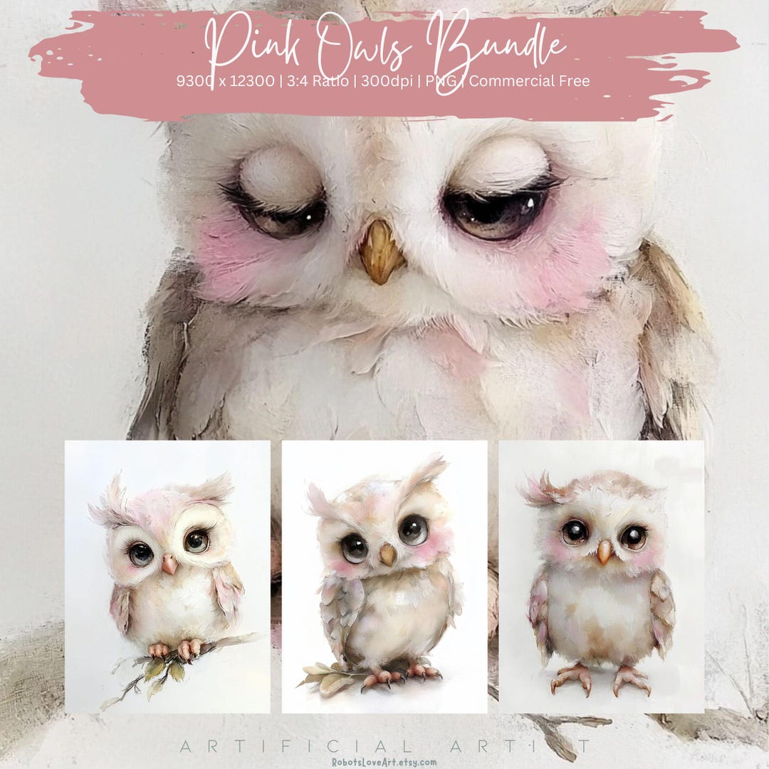 Cottagecore Pink Baby Owls Instant Download Commercial Free Fantasy New Baby First Baby Illusion ...