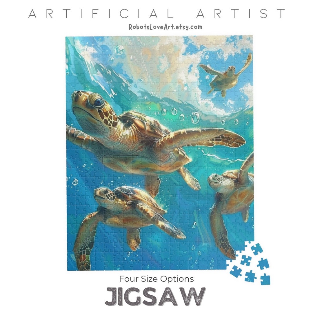 Family of Turtles Jigsaw Puzzle Pair W Puzzle Table or Puzzle Pad for a ...