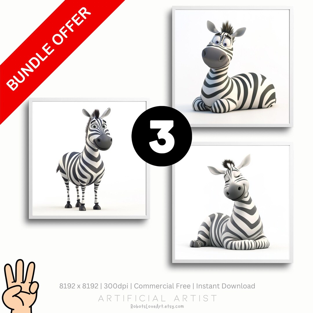 Goofy Zebra Pack Instant Download Commercial Free Animal Lover Portrait Illustration PNG 300dpi ...
