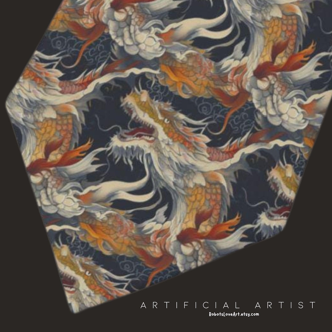 Necktie, Dark Chinese Dragon Pattern, Oriental Silk Tie for Men, Asian ...
