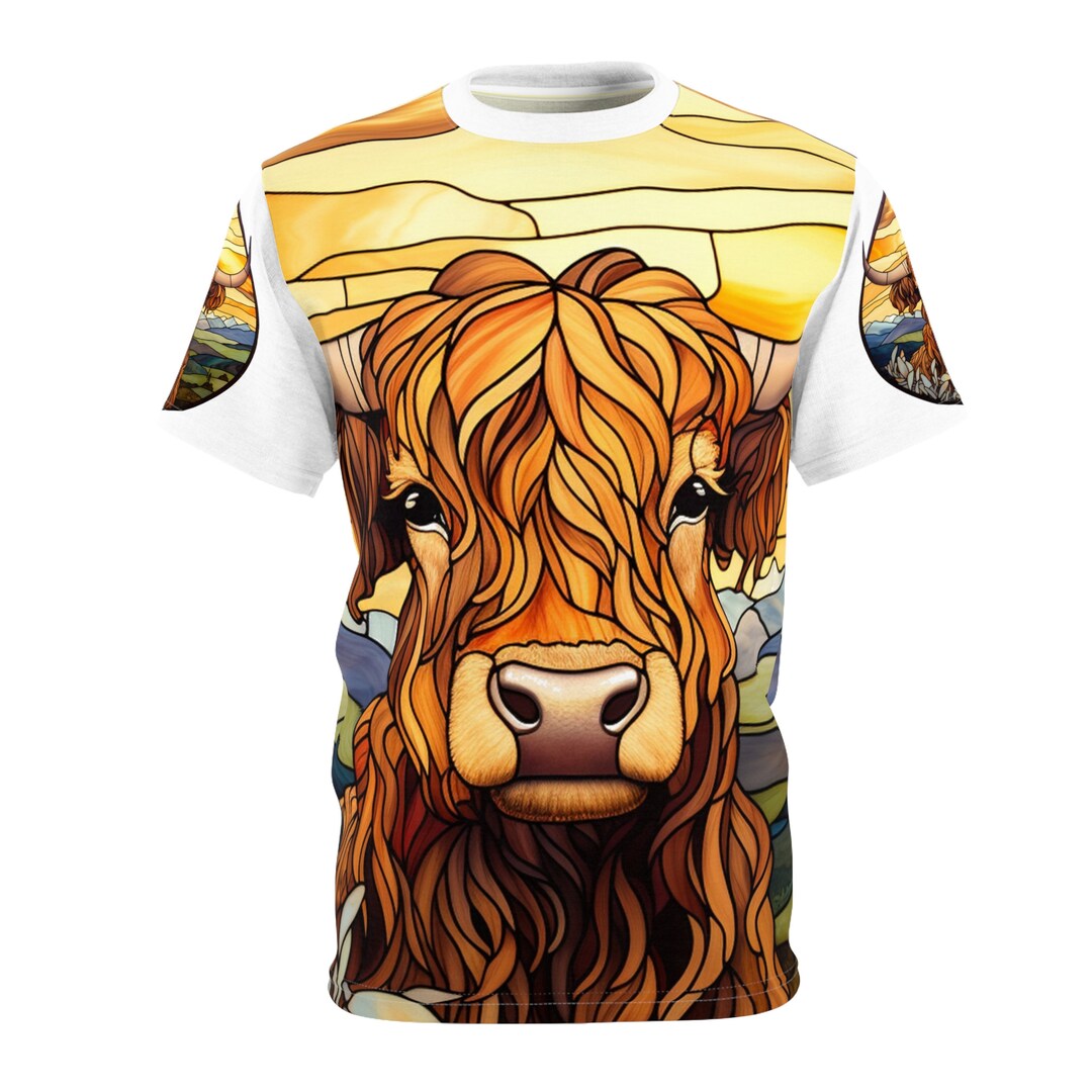 Stained Glass Highland Cow Unisex Cut & Sew Tee AOP Perfect - Etsy