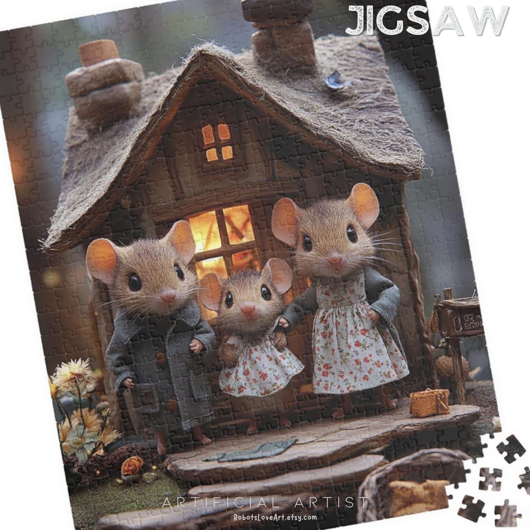 Jigsaw Puzzle, Mice Family Portrait Cabin Woodland Animal 110 252 520 ...