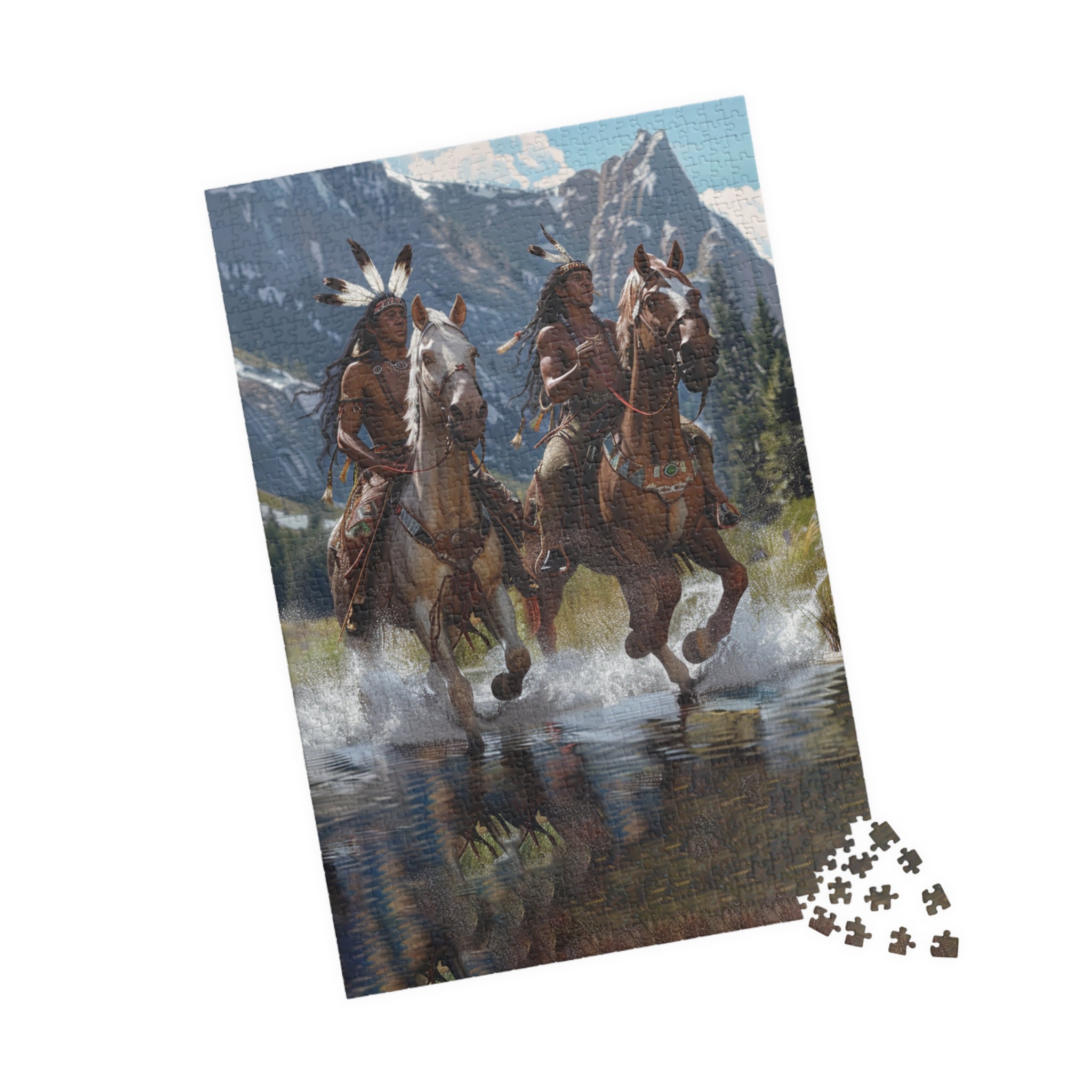 Native American Indians River Run Beautiful Horse Scenery Jigsaw Puzzle ...